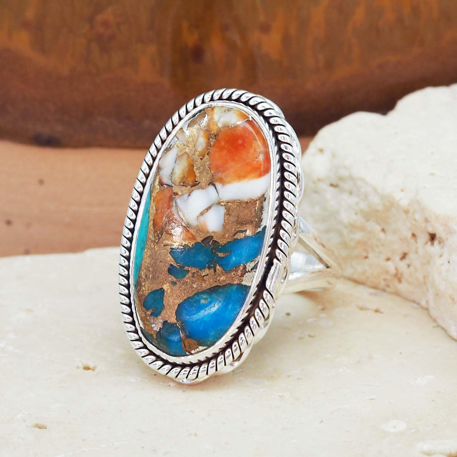 Spiny Oyster Turquoise Ring - Shop Boho Jewellery